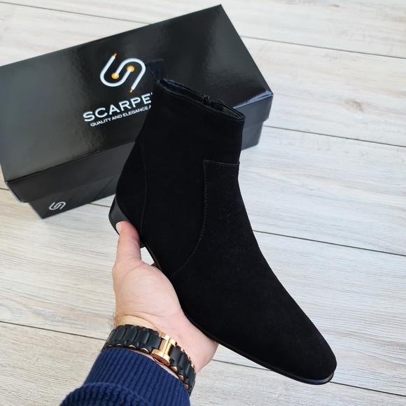 Scarpetto | Shoes | Raphael Black Mens Chelsea Genuine Suede Leather ...